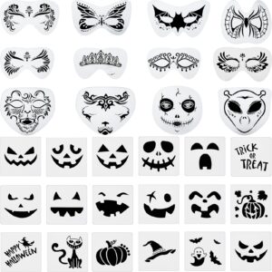 40 pieces halloween face stencils kit 12 pieces reusable large face paint stencils body painting template 18 pieces halloween tattoo stencils 10 pieces painting brushes for kid adult halloween party