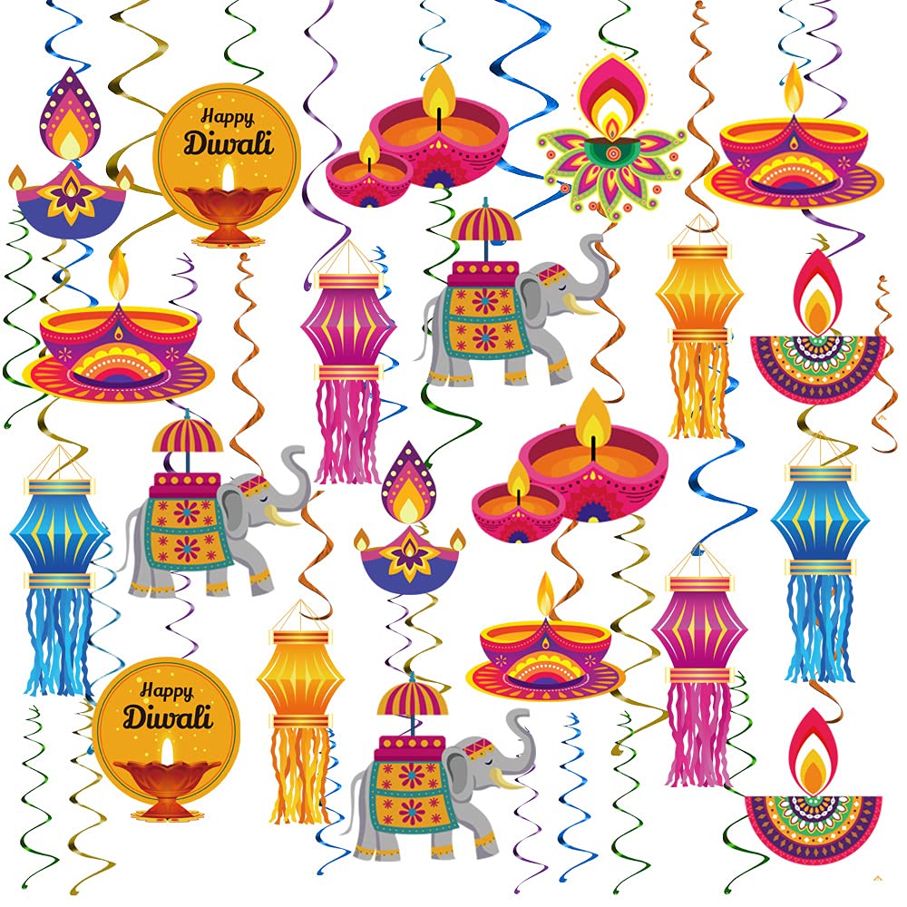 Happy Diwali Hanging Swirls Party Decoration Supplies - Festival of Lights Deepavali Hanging Decoration Kit for Home