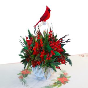 cute popup - red cardinal and poinsettia pop up card, thank you cards, thinking of you card, birthday card for mother, friend on every occasion