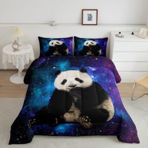 castle fairy 3d panda comforter set twin size,cute panda print duvet insert for kid teen boys girls room decor,galaxy starry sky quilted duvet,lovely animal theme quilt cover with 1 pillowcase