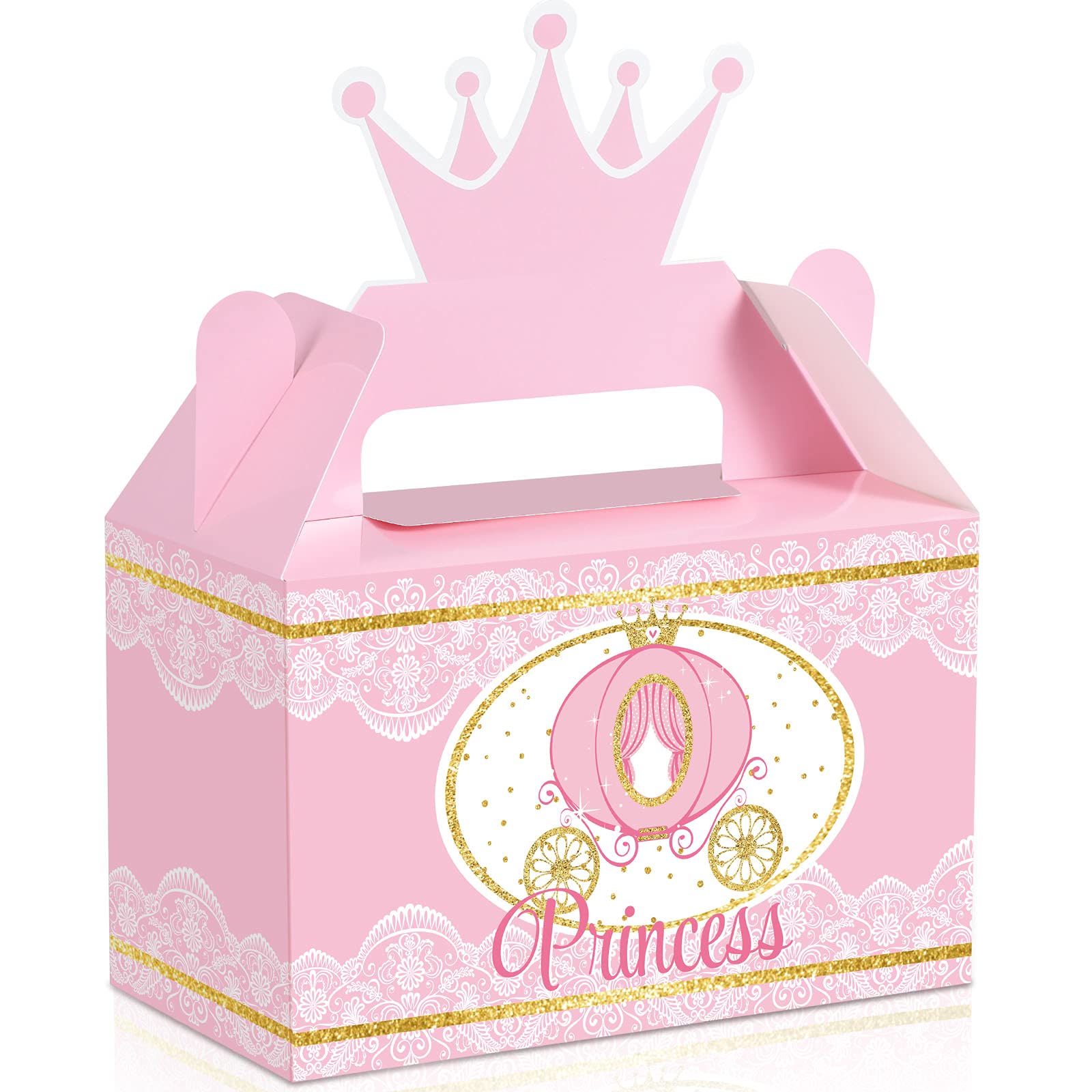 Outus 12 Pieces Little Princess Crown Treat Box Princess Decoration Supplies Favors Pink and Gold Princess Baby Shower or Birthday Girl Party Boxes