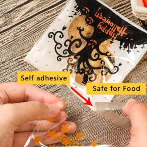 160 Pcs Halloween Cellophane Clear Treat Bags Self Adhesive Candy & Cookie Bags for Halloween Party Favors Supplies