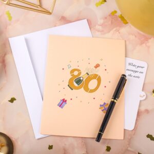 Liif Happy 80th Birthday Pop Up Card, 80th Birthday Card For Women, Men, Mom, Dad | With Message Note & Envelop | Size 8 X 6 Inch