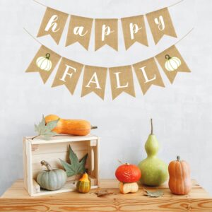 Cmaone Happy Fall Burlap Banner White Pumpkin Garland Harvest Home Decor Bunting Flag Party Fireplace Thanksgiving Day Decoration