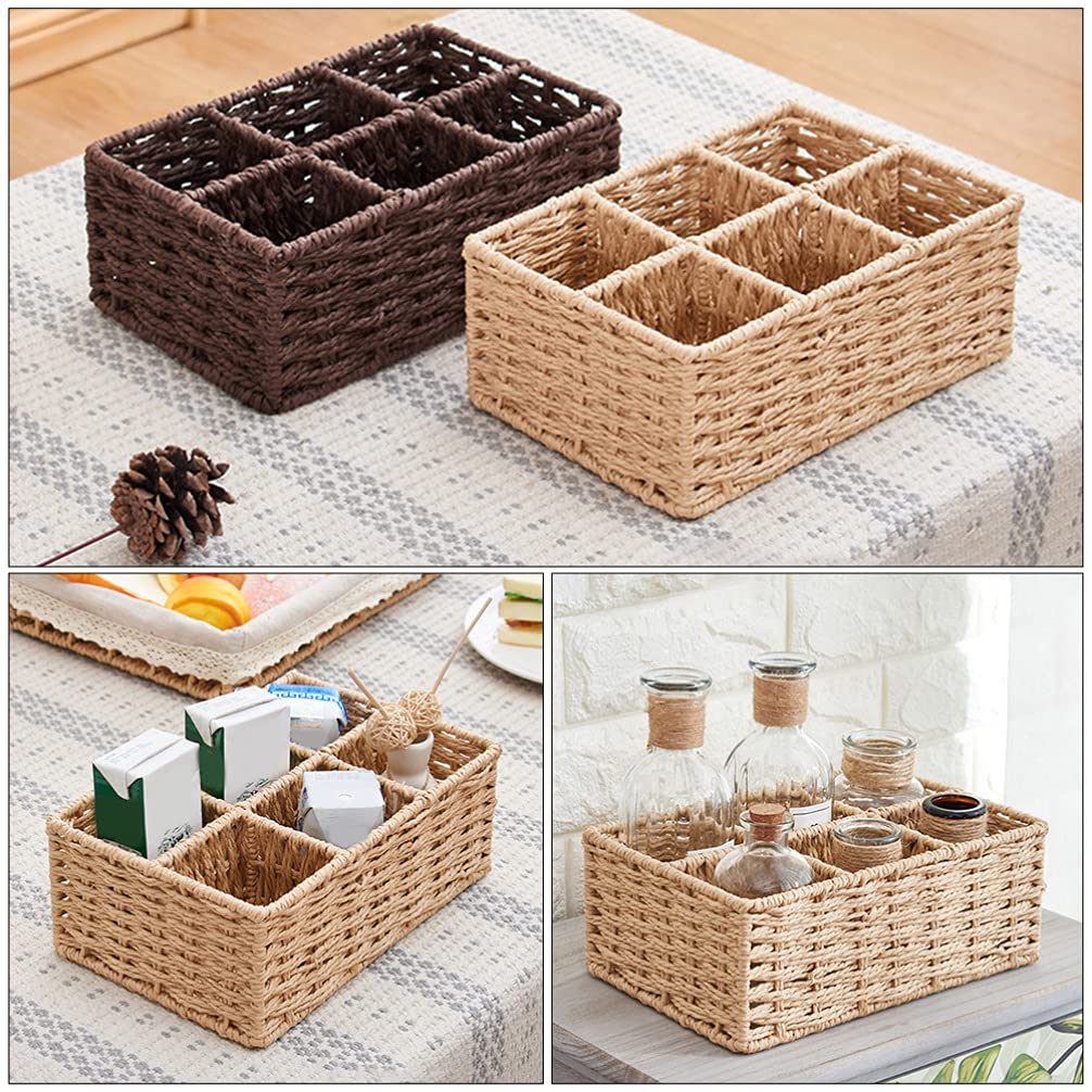 6-Section Wicker Baskets for Shelves: Small Baskets for Organizing Baskets, Handwoven Desk Baskets for Shelves, Pantry, Coffee Bar