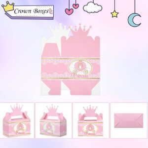 Outus 12 Pieces Little Princess Crown Treat Box Princess Decoration Supplies Favors Pink and Gold Princess Baby Shower or Birthday Girl Party Boxes