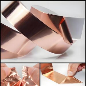 Copper Tape 1Inch x 50 Feet Double Conductive Metal Foil Adhesive Tape for EMI/RFI Shielding, DIY Crafts, Grounding, Stained Glass, Garden, Solder Paper Circuit, Guitar Interference Shield, Duct Wrap