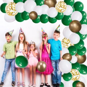 Dark Green White Gold Balloon Garland Arch Kit, 105PCS White Dark Green Metallic Gold Confetti Balloons for Birthday Wedding Engagement Anniversary Retirement Graduation Football Party Decorations