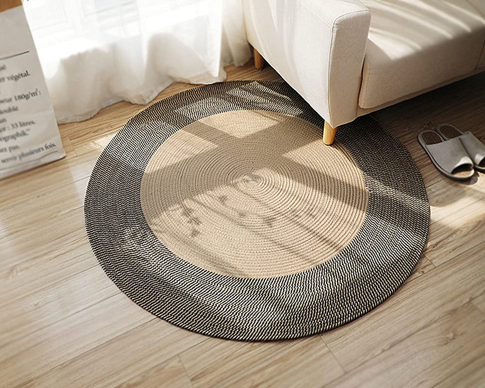 Poowe Hand Woven Round Area Rugs Living Room Bedroom Study Computer Chair Cushion Base Mat Round Carpet Lifts Basket Swivel Chair Pad Coffee Table Rug(2.6' Round)