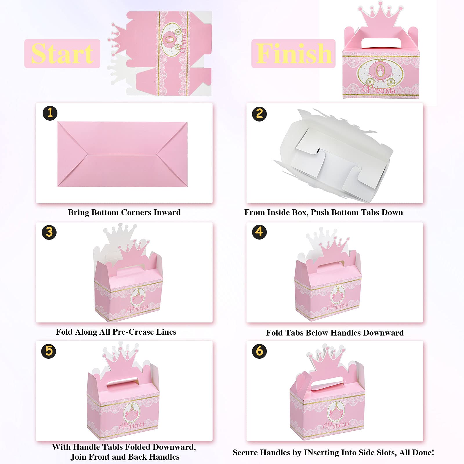 Outus 12 Pieces Little Princess Crown Treat Box Princess Decoration Supplies Favors Pink and Gold Princess Baby Shower or Birthday Girl Party Boxes