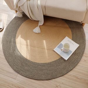 Poowe Hand Woven Round Area Rugs Living Room Bedroom Study Computer Chair Cushion Base Mat Round Carpet Lifts Basket Swivel Chair Pad Coffee Table Rug(2.6' Round)