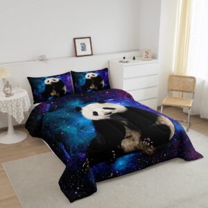 Castle Fairy 3D Panda Comforter Set Twin Size,Cute Panda Print Duvet Insert for Kid Teen Boys Girls Room Decor,Galaxy Starry Sky Quilted Duvet,Lovely Animal Theme Quilt Cover with 1 Pillowcase