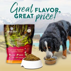 Addiction Homestyle Venison & Cranberry Dinner Raw Alternative Dog Food - Gently Air-Dried Complete Meal or Dog Food Topper for Digestive and Skin and Coat Health, 2 lb