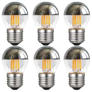 ydjoo half chrome light bulb 4w dimmable g45 silver mirror reflected light 40w equivalent warm white 2700k silver tipped mirror light bulb e26 base decorative led edison bulb, 6 pack