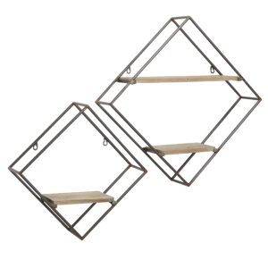 deco 79 metal diamond 3 shelves wall shelf, set of 2 12", 16"h, black