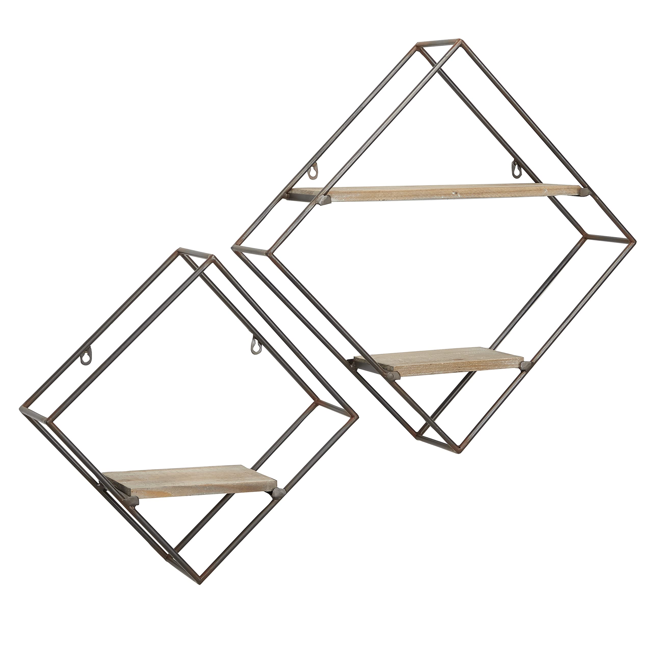 Deco 79 Metal Diamond 3 Shelves Wall Shelf, Set of 2 12", 16"H, Black