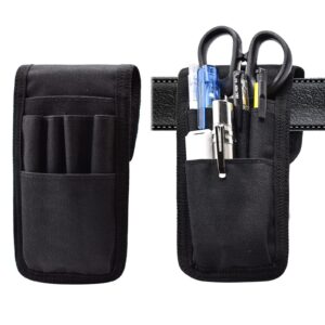 katolk 2 pcs belt pen holder, multifunctional adjustable tactical pencil pouch, detachable military duty pencil sleeve case, can hold pens, rulers and scissors, black