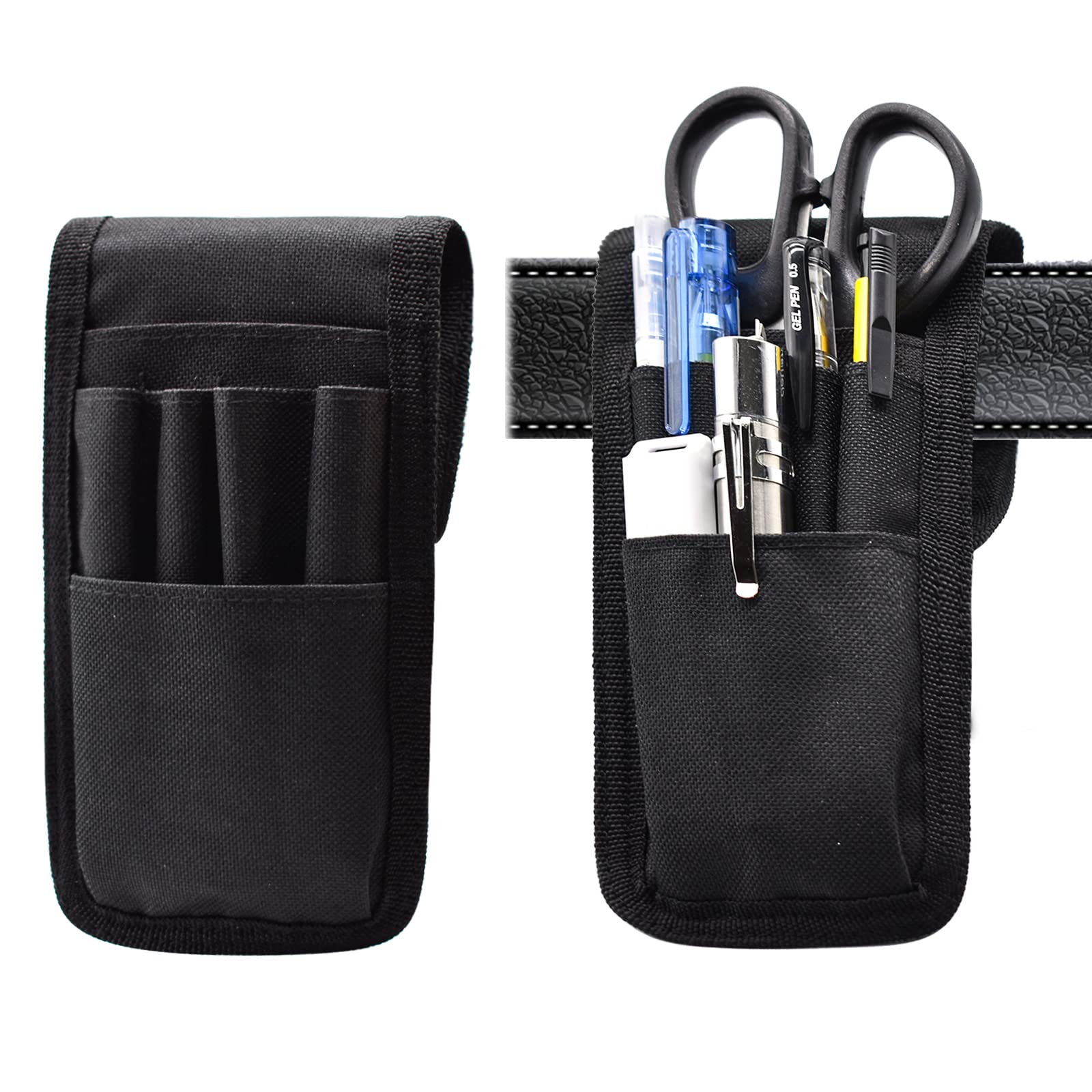 KATOLK 2 Pcs Belt Pen Holder, Multifunctional Adjustable Tactical Pencil Pouch, Detachable Military Duty Pencil Sleeve Case, Can Hold Pens, Rulers and Scissors, Black