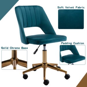 ZHENGHAO Modern Armless Desk Chair Vanity Stool for Teen Girls, Hollow Back Task Chair Study Chair Sewing Chair with Gold Base for Home OfficeBedroomLiving Room (Green)