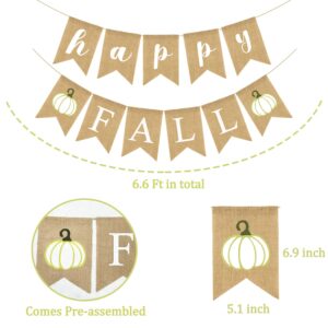 Cmaone Happy Fall Burlap Banner White Pumpkin Garland Harvest Home Decor Bunting Flag Party Fireplace Thanksgiving Day Decoration