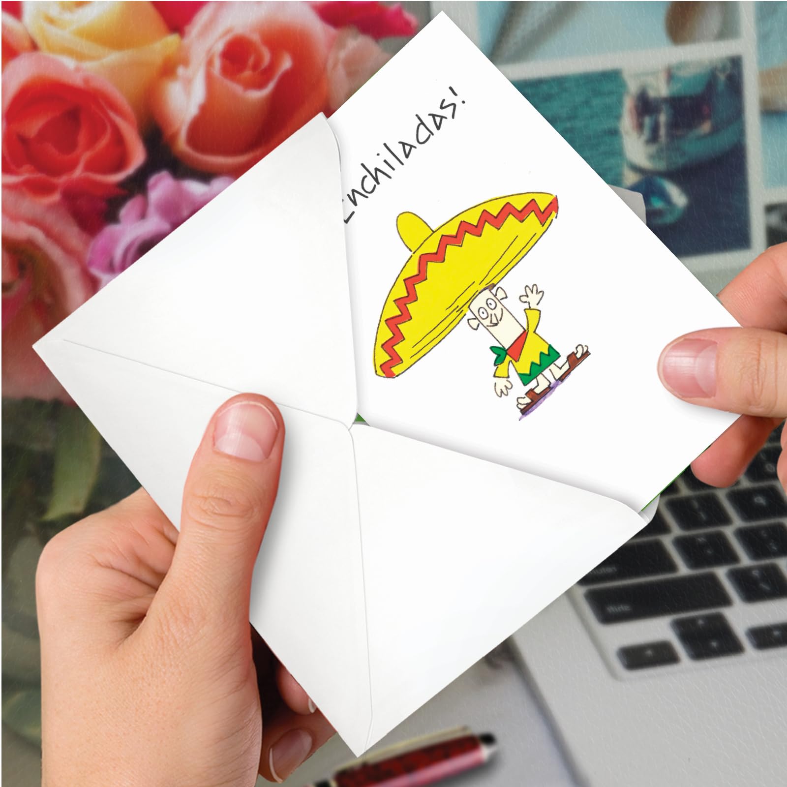 NobleWorks - 1 Cartoon Happy Birthday Card Funny - Hilarious Comic Greeting, Notecard with Envelope - Feliz Enchiladas C9589BDG