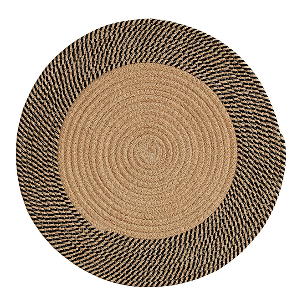 Poowe Hand Woven Round Area Rugs Living Room Bedroom Study Computer Chair Cushion Base Mat Round Carpet Lifts Basket Swivel Chair Pad Coffee Table Rug(2.6' Round)