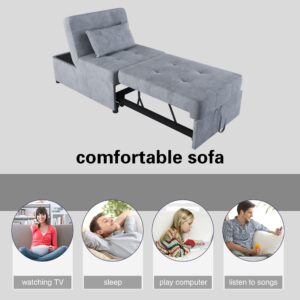 NOSGA Sofa Bed, 4 in 1 Multi Function, Liner Fabric Folding Ottoman Sofa Bed, Convertible Sleeper Chaise Lounge Chair, Single Sofa Bed for Living Room Small Apartment (Gray)