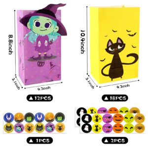 TOXOY Halloween Treat Bags, 30 PCS Halloween Candy Paper Favor Bags 12 Styles Individual Halloween Trick or Treat Goodie Bags for Kids Halloween Party Decoration Supplies