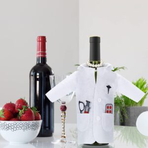 White Coat Wine Bag Doctor Wine Cover Felt Doctor Wine Insulated Cover Nurse Wine Wrapping Bag with Syringe Necklace for Male Female Graduation, Birthday, Anniversary, Nurse Practitioner