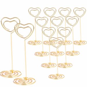 12pcs table number holders,3.35 inch place card holders,table number stands,table card holder, photo picture holders for centerpieces, wedding, party, birthday (gold-heart shaped)