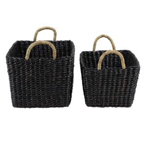 Deco 79 Eclectic Banana Leaf Storage Basket, Set of 2 18", 16"W, Black