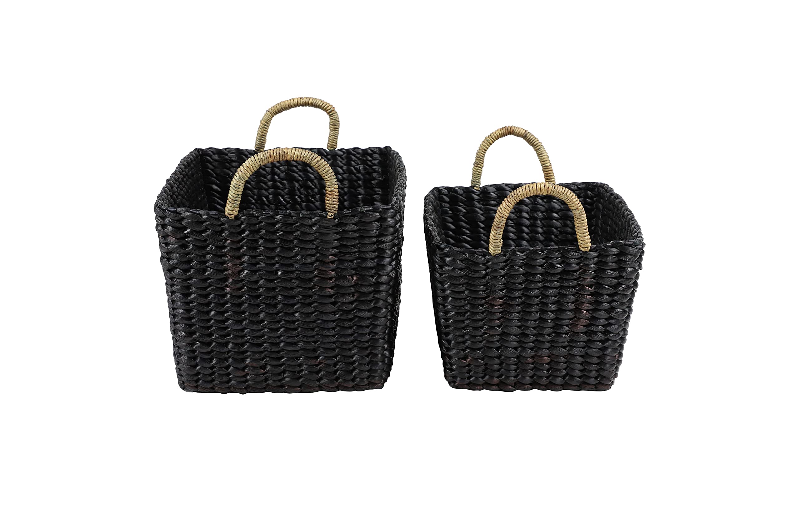 Deco 79 Eclectic Banana Leaf Storage Basket, Set of 2 18", 16"W, Black