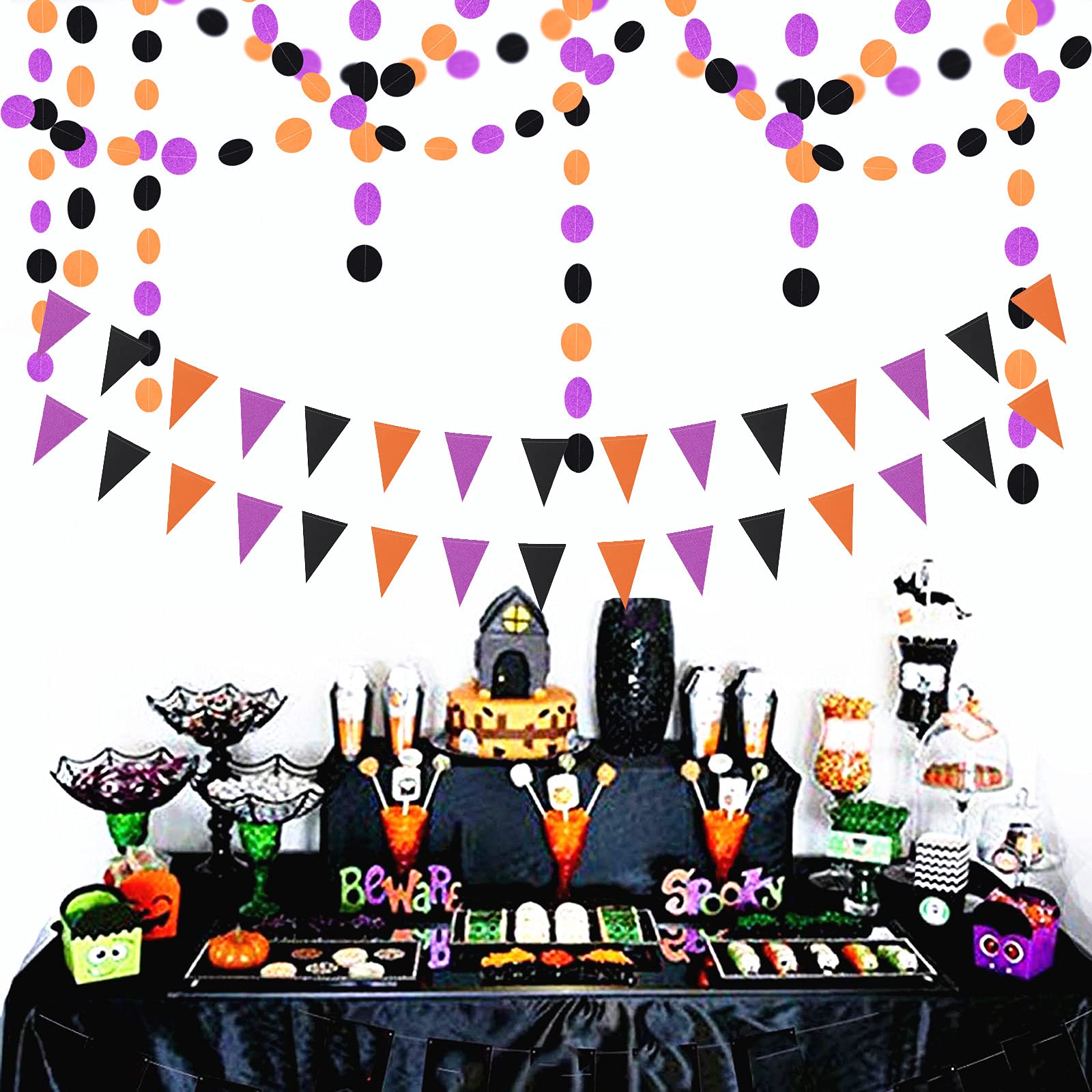 Black-Orange Purple Halloween Party-Decorations Streamers-Garland - 52ft Birthday Baby Shower Decorations Paper Banner, Graduation 2024 Glitter Hanging Decoration Bunting Supplies Lasting Surprise