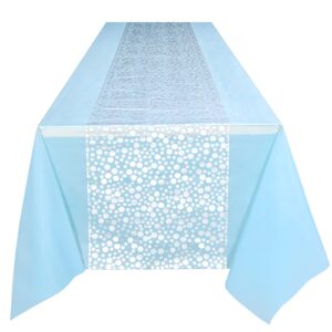 guozhixin blue and silver birthday party decorations - silver dot confetti plastic tablecloth |54 x 108 inches,disposable table cover baby shower 1st birthday graduation wedding party