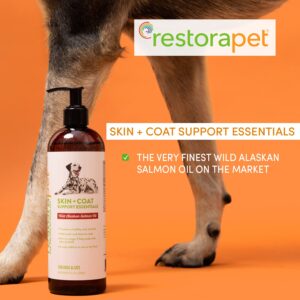 RestoraPet Skin & Coat Essentials - Wild Alaskan Salmon Oil, Natural Liquid Health Supplement for Dogs and Cats - Support Shiny Fur & Seasonal Allergy Relief, Enriched with Omega 3-16 fl. oz. Bottle