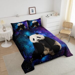 Castle Fairy 3D Panda Comforter Set Twin Size,Cute Panda Print Duvet Insert for Kid Teen Boys Girls Room Decor,Galaxy Starry Sky Quilted Duvet,Lovely Animal Theme Quilt Cover with 1 Pillowcase