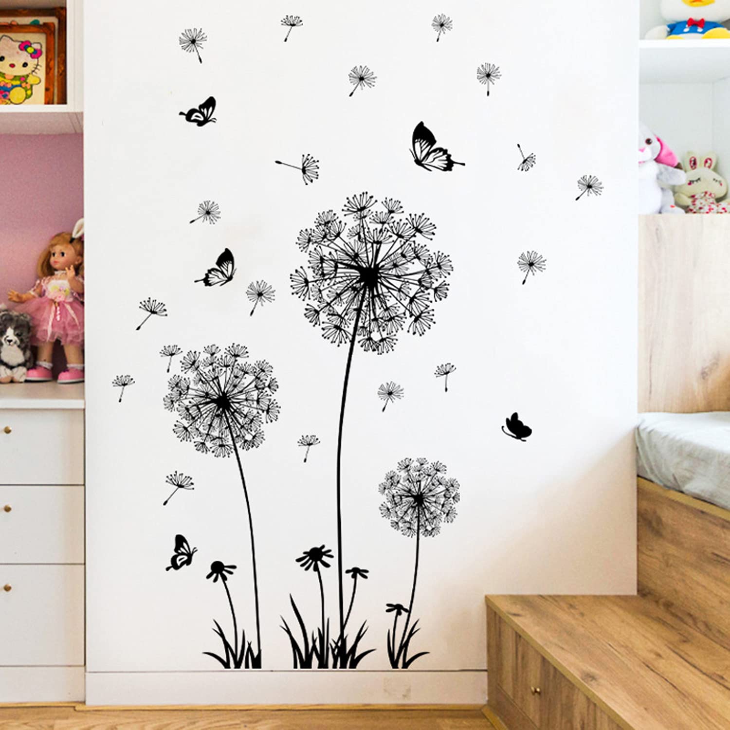 Arawat 2 Set Dandelion Wall Decals Flower Stickers Murals Butterflies Wall Decor for Bedroom Office Bathroom Living Room Floral Wall Decals Removable Wall Art Decoration Peel and Stick Room Wall Decor