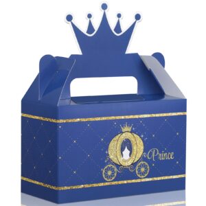 12 pieces little prince party box prince crown treat box blue and gold prince party candy goodies box prince theme party supplies for baby shower boy birthday party decorations, 5.95 x 3 x 7.5 inches