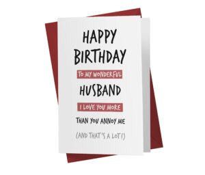 funny birthday card for husband, large 5.5 x 8.5 happy birthday card for him, husband birthday card from wife, karto more than husband