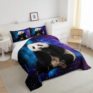 Castle Fairy 3D Panda Comforter Set Twin Size,Cute Panda Print Duvet Insert for Kid Teen Boys Girls Room Decor,Galaxy Starry Sky Quilted Duvet,Lovely Animal Theme Quilt Cover with 1 Pillowcase