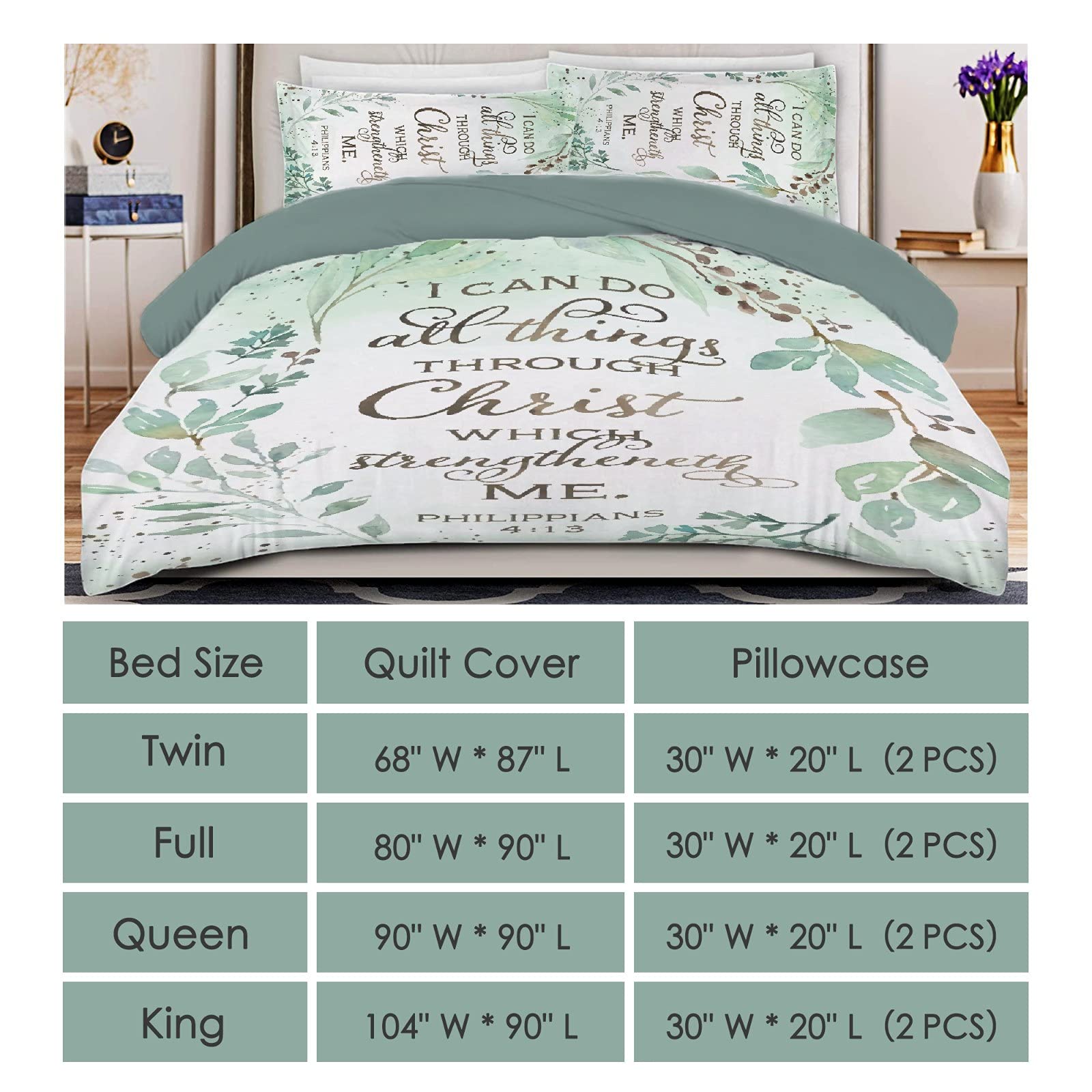 Todeyya Bible Verse I Can Do All Things Duvet Cover (Twin Size) with 2 Pillow Shams, Microfiber Lightweight 3pcs Comforter Cover Set Coverlet, with Zipper Closure Bedding All-Season