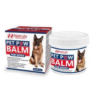 natrulo pet paw balm for dog - natural healing ointment for itchy paws, grooming, allergy relief, repair, pad protection – soothing unscented shea butter moisturizer for itching, dryness, licking 2oz