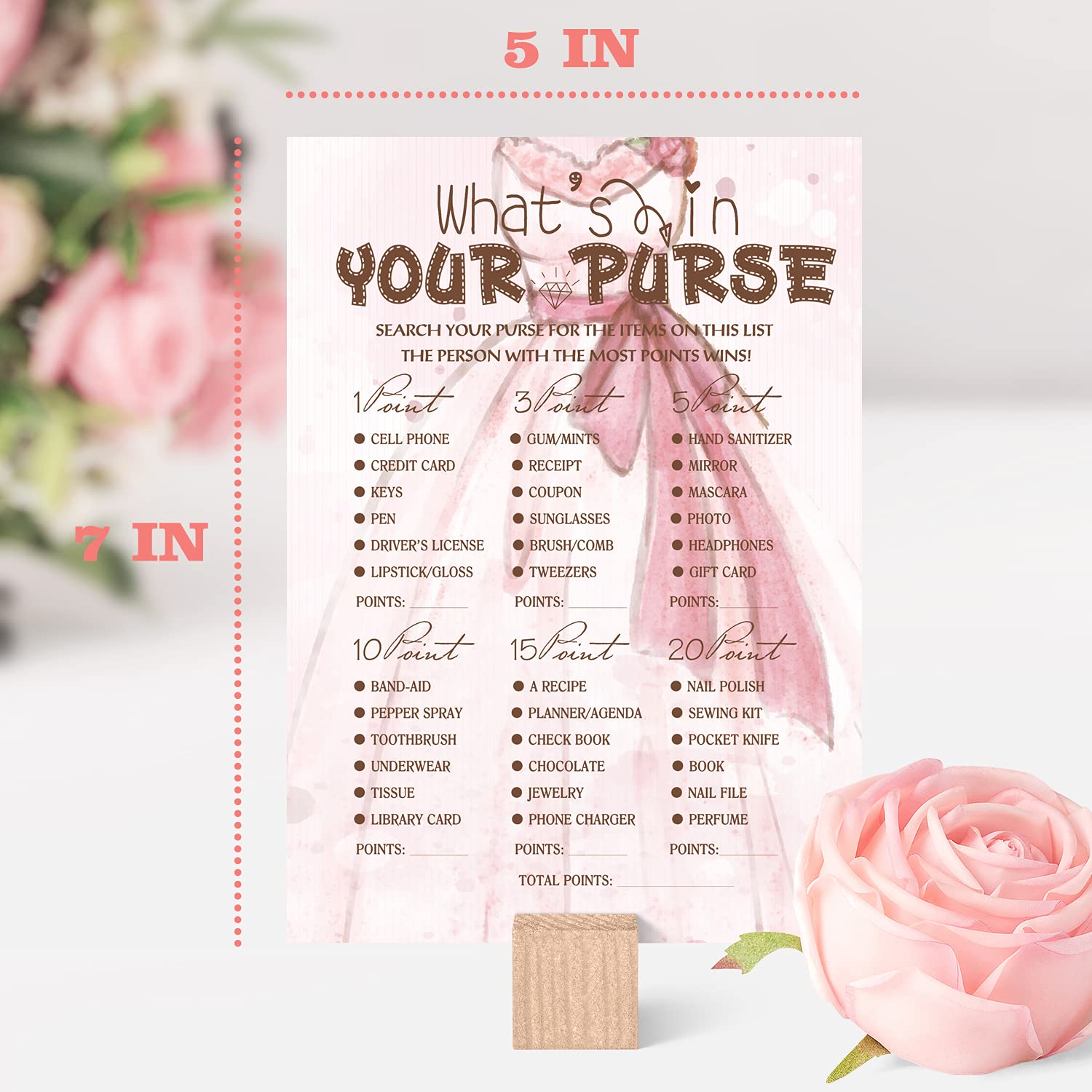 Bridal Shower Game Card, Gift for Engagement Wedding, Pink Wedding-Themed |What's in Your Purse—30 Cards(C-03)