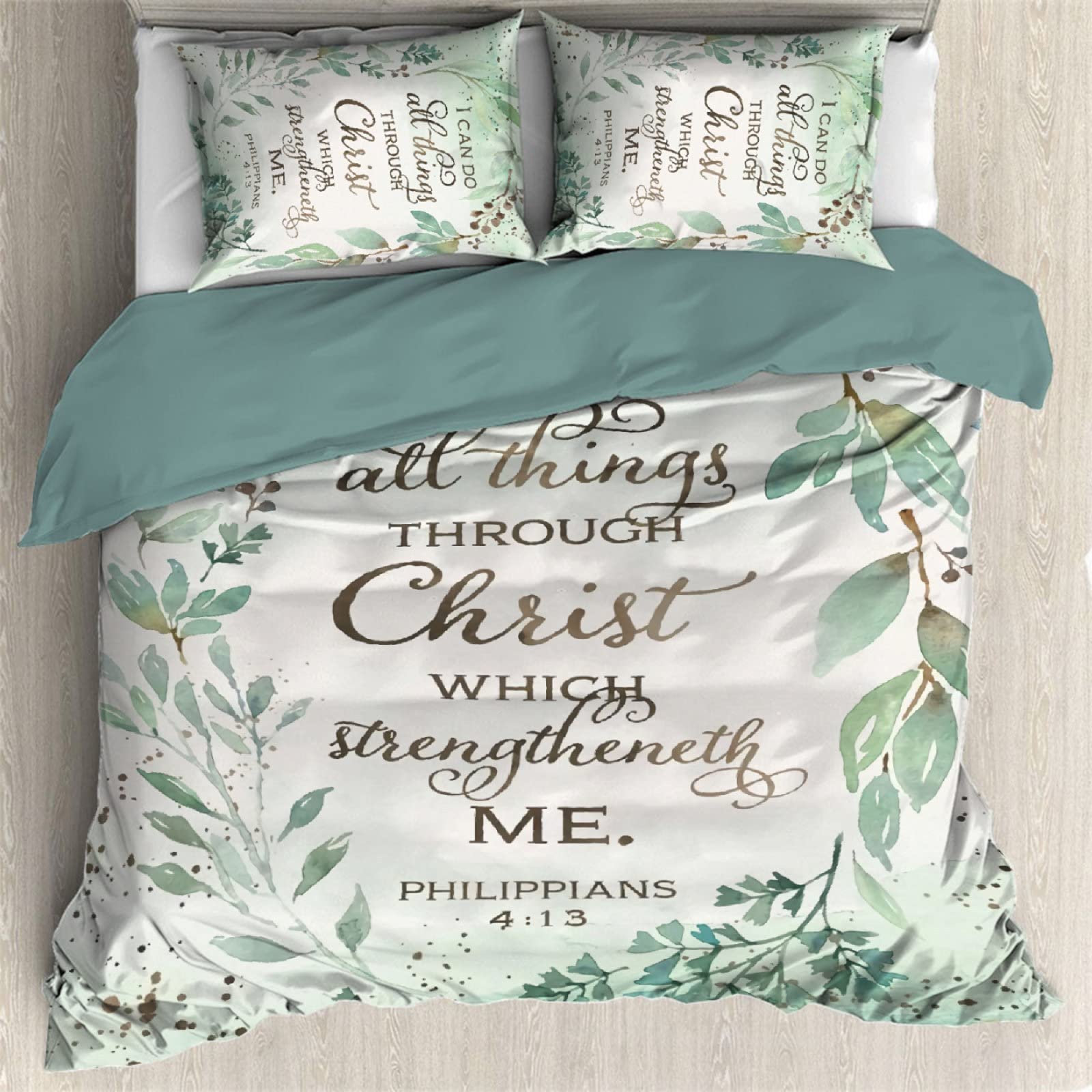 Todeyya Bible Verse I Can Do All Things Duvet Cover (Twin Size) with 2 Pillow Shams, Microfiber Lightweight 3pcs Comforter Cover Set Coverlet, with Zipper Closure Bedding All-Season