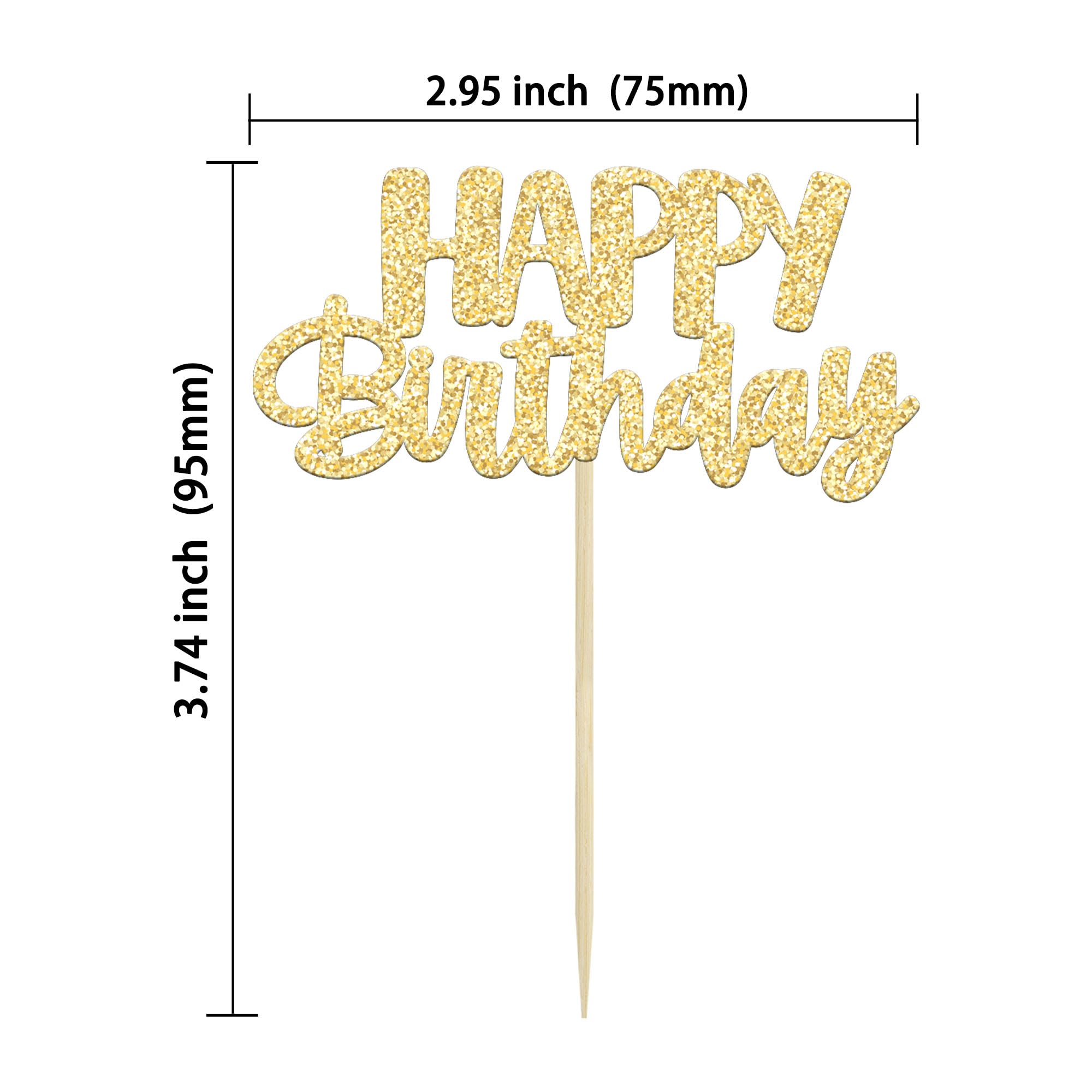 Gyufise 24Pcs Happy Birthday Cupcake Toppers Gold Glitter Celebrating Birthday Cake Picks Baby Shower Kids Birthday Party Decoration Supplies