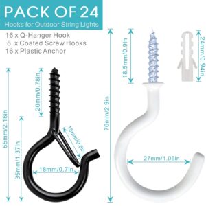 24 Pack Ceiling Hooks Screw-in Wall Hooks for Hanging Outdoor Lights, Christmas Lights Hanger Hooks Plant Hooks, Kitchen Hooks, Cup Hooks Great for Indoor & Outdoor Festival Decorations Use