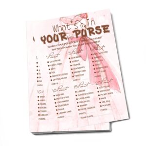 bridal shower game card, gift for engagement wedding, pink wedding-themed |what's in your purse—30 cards(c-03)