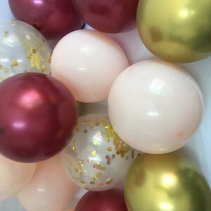 Pink Burgundy Gold Balloons – Metallic Wine Red Gold Balloons for Wedding Bridal Baby Shower Graduation Birthday Anniversary Party Decorations 50packs (Pink + Maroon)