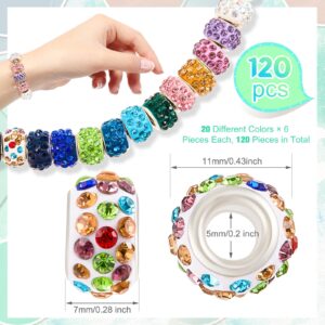 Junkin 120 Pieces Large Hole Beads Rhinestone European Beads for Pens Making Bulk 11mm Crystal Charm Spacer Beads for Beadable Pens Jewelry Making Supplies DIY Crafts Bracelet(Multicolor)