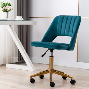 ZHENGHAO Modern Armless Desk Chair Vanity Stool for Teen Girls, Hollow Back Task Chair Study Chair Sewing Chair with Gold Base for Home OfficeBedroomLiving Room (Green)